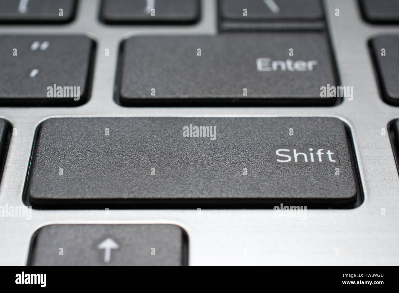 Modern laptop keyboard closeup. Shift key. Shallow depth of field Stock ...