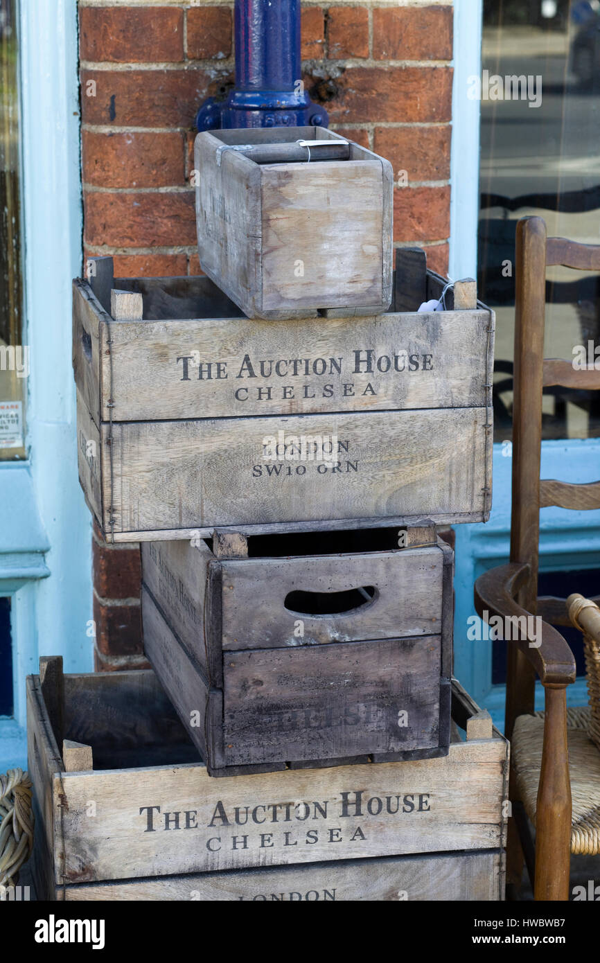 Wooden boxes outside The Auction House London Stock Photo - Alamy