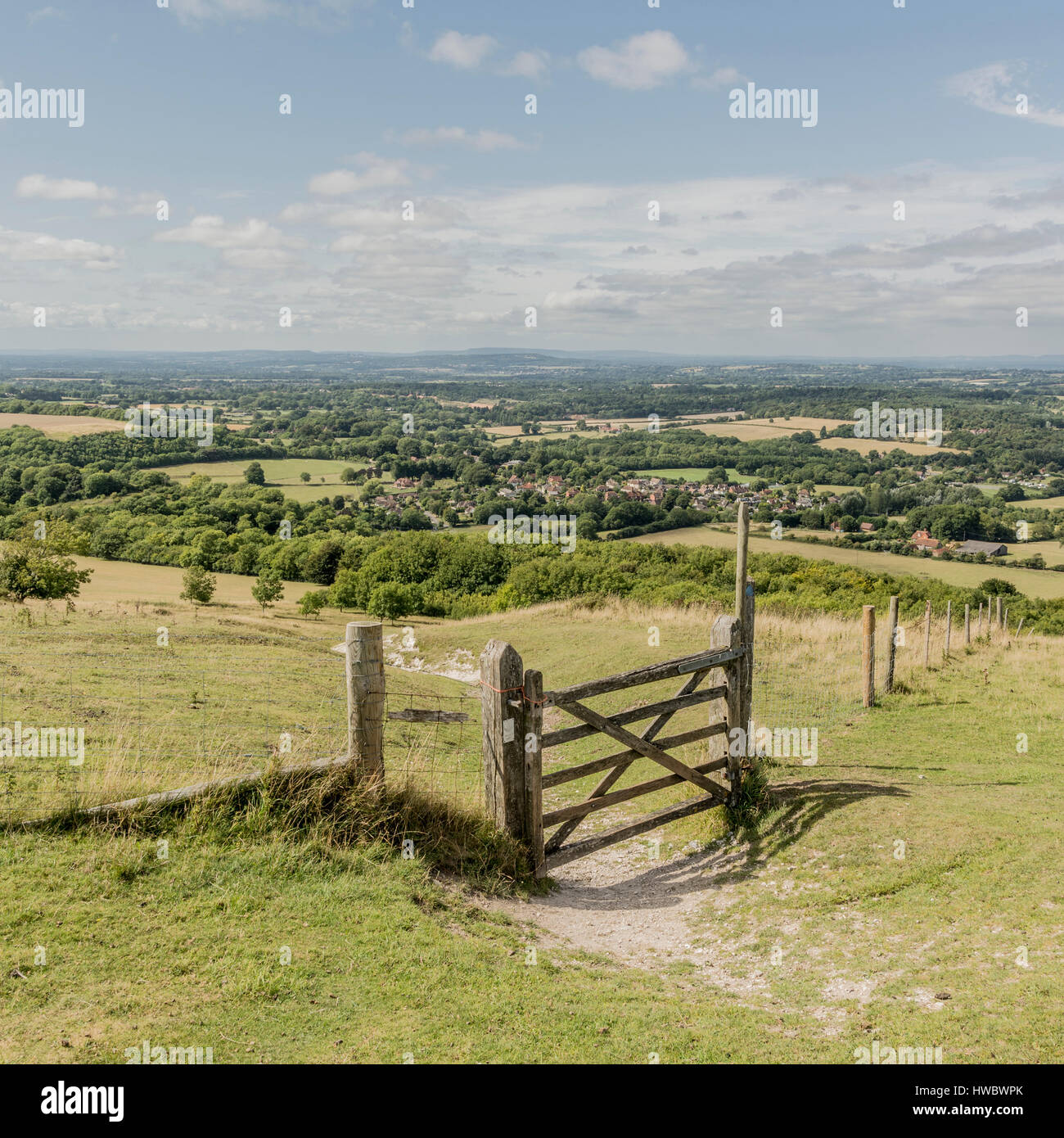 Looking over the Sussex Weald from high up in the South Downs National ...