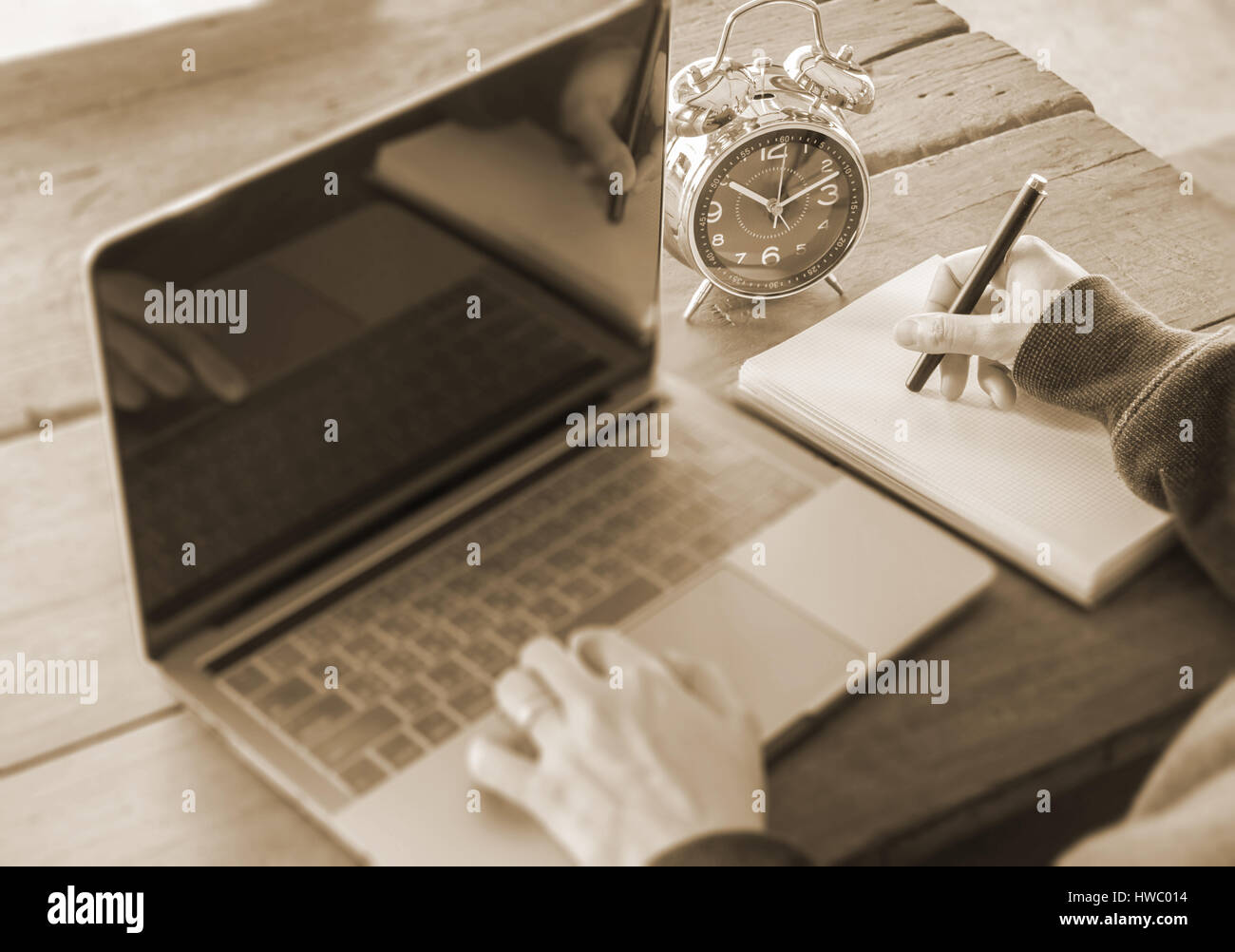 Business Woman Working Late At Home, Old Style Stock Photo - Alamy