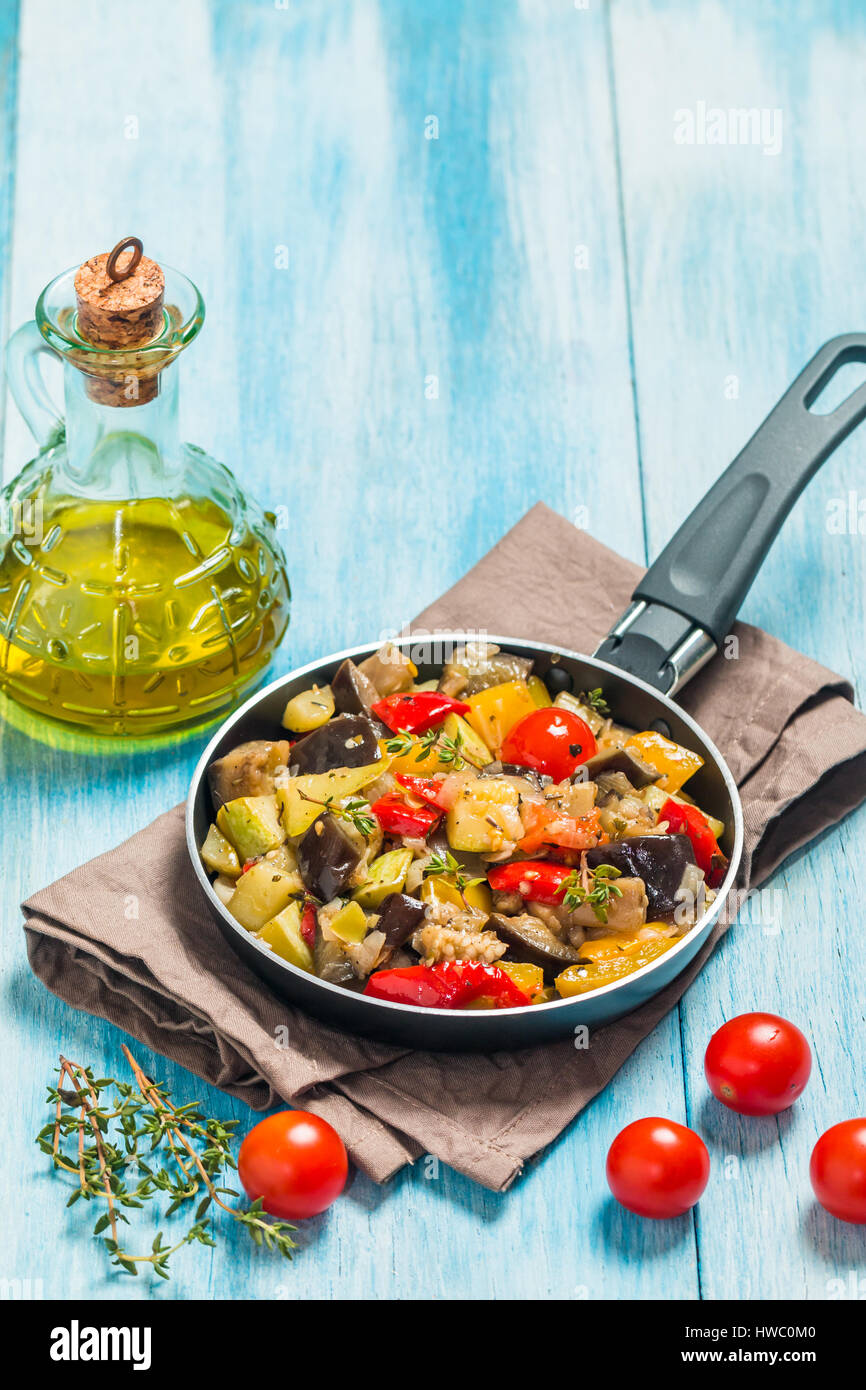 Vegetable ratatouille: steamed zucchini, eggplant, tomatoes, bell ...