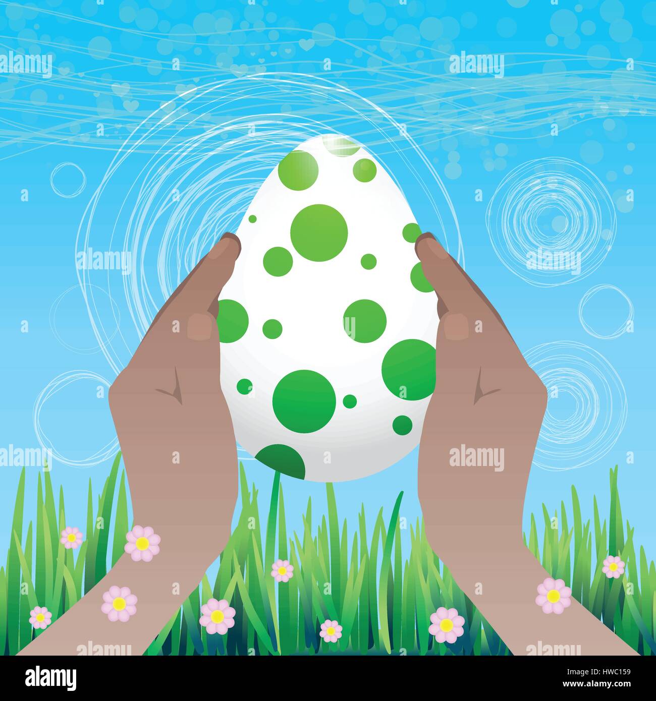 Easter is happy. Egg in peas in hands. Vector for your design Stock ...