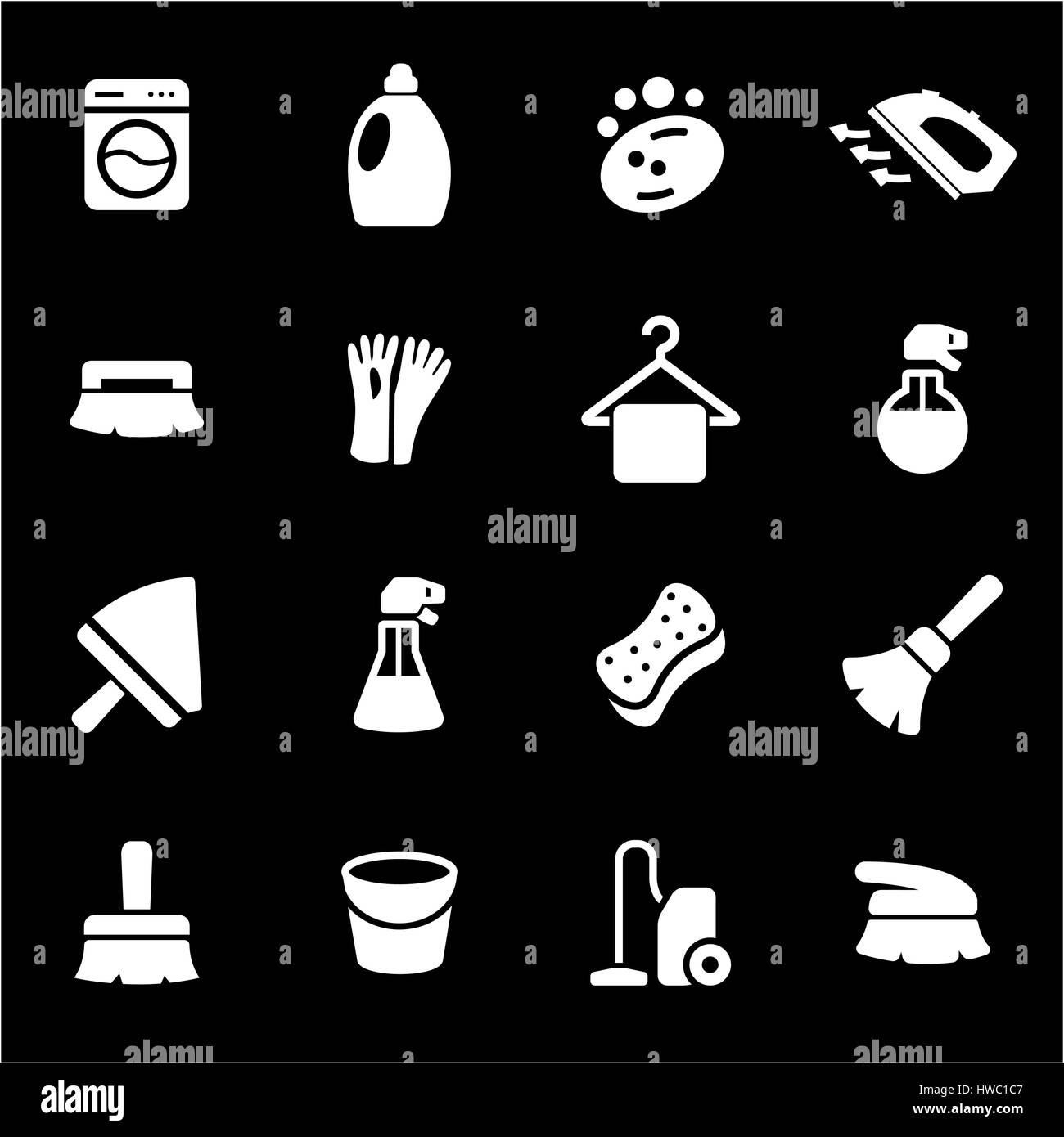 Vector white cleaning icons set on black background Stock Vector Image ...