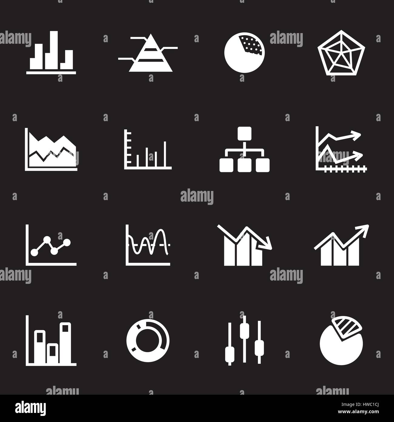 Vector white diagram icons set on black background Stock Vector Image ...