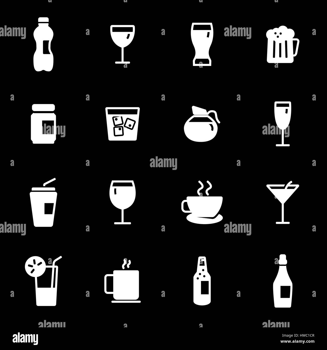Vector white drinks icons set on black background Stock Vector Image ...
