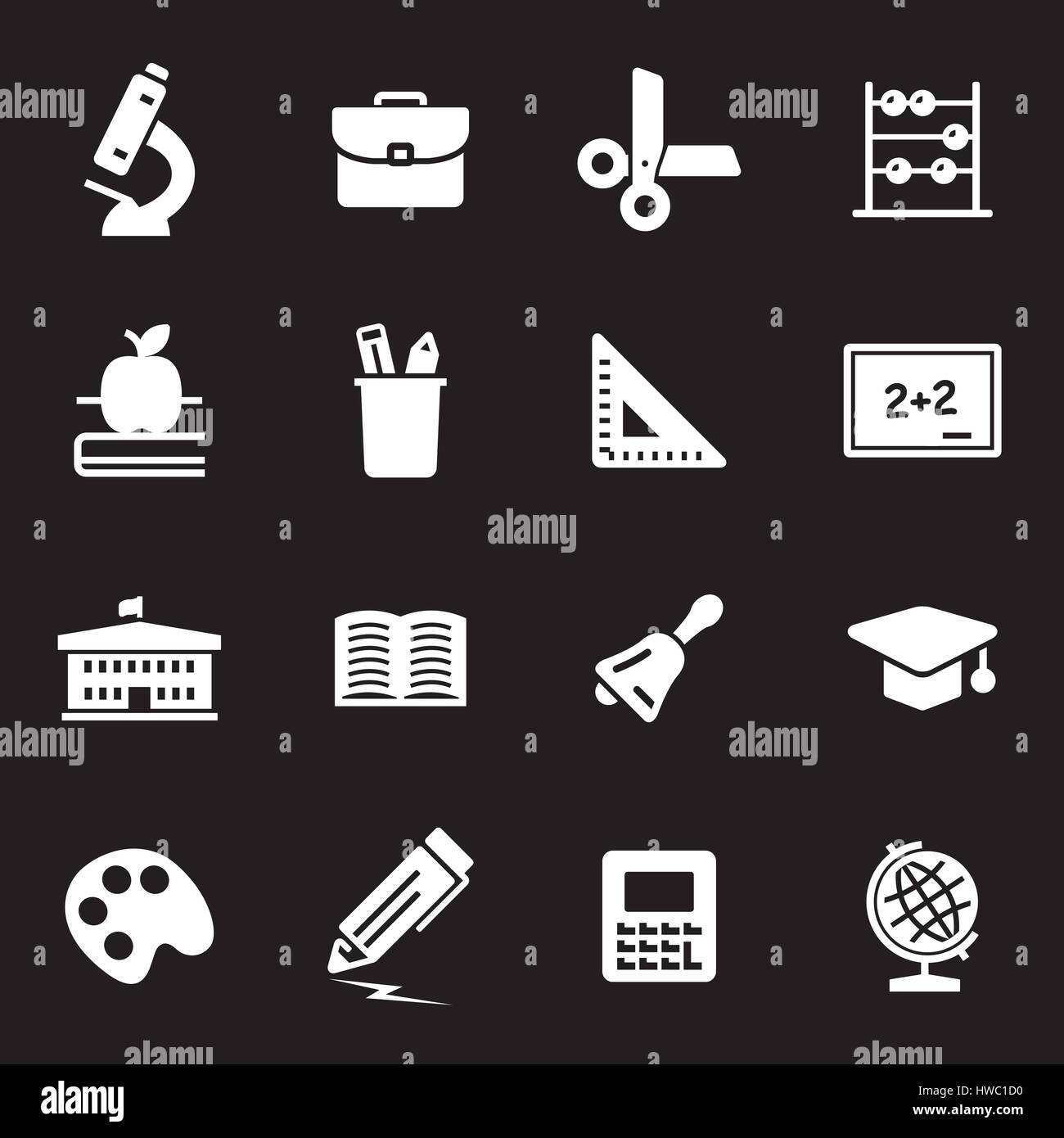 Vector white education icons set on black background Stock Vector Image ...