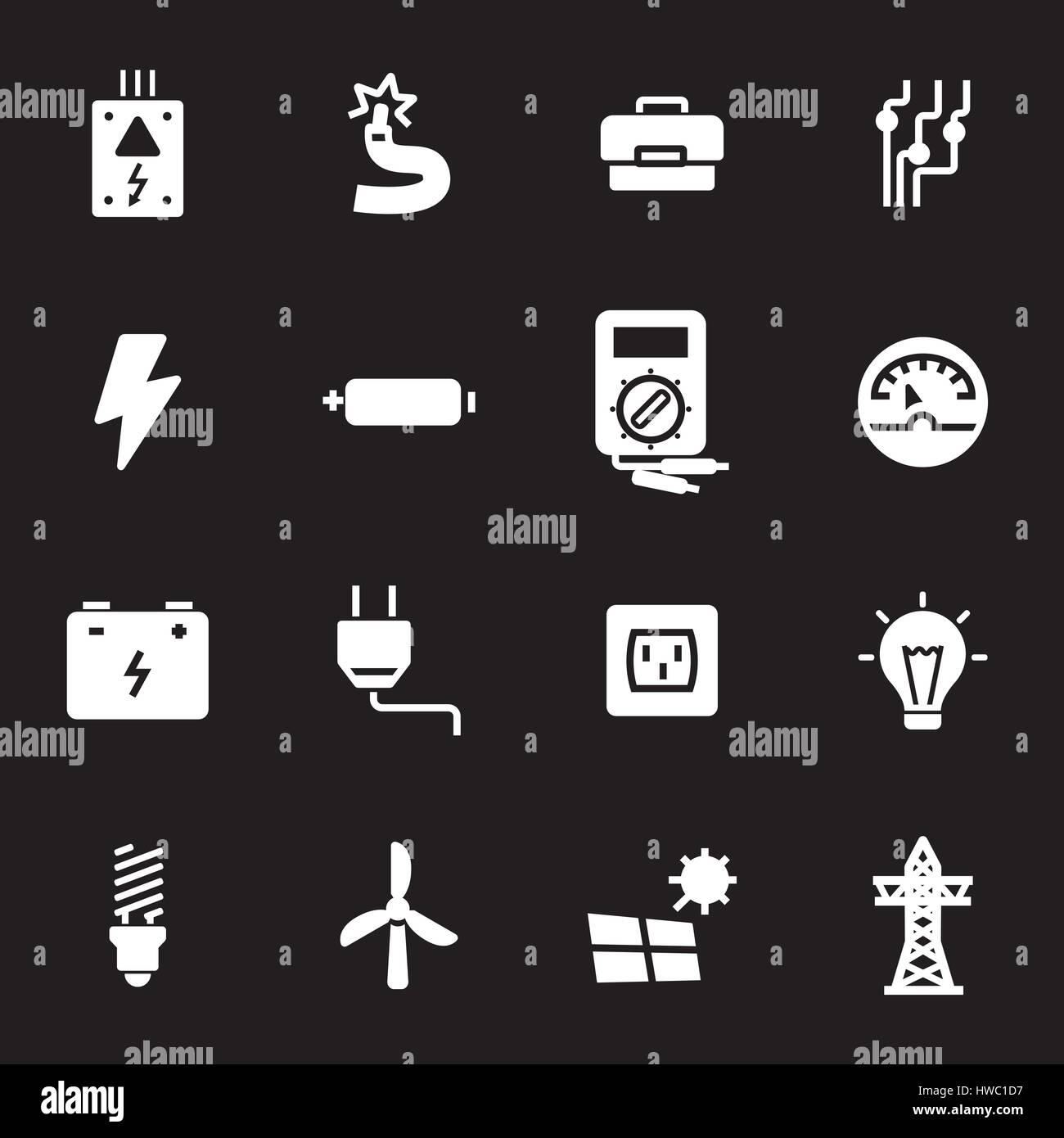 Vector white electricity icons set on black background Stock Vector ...