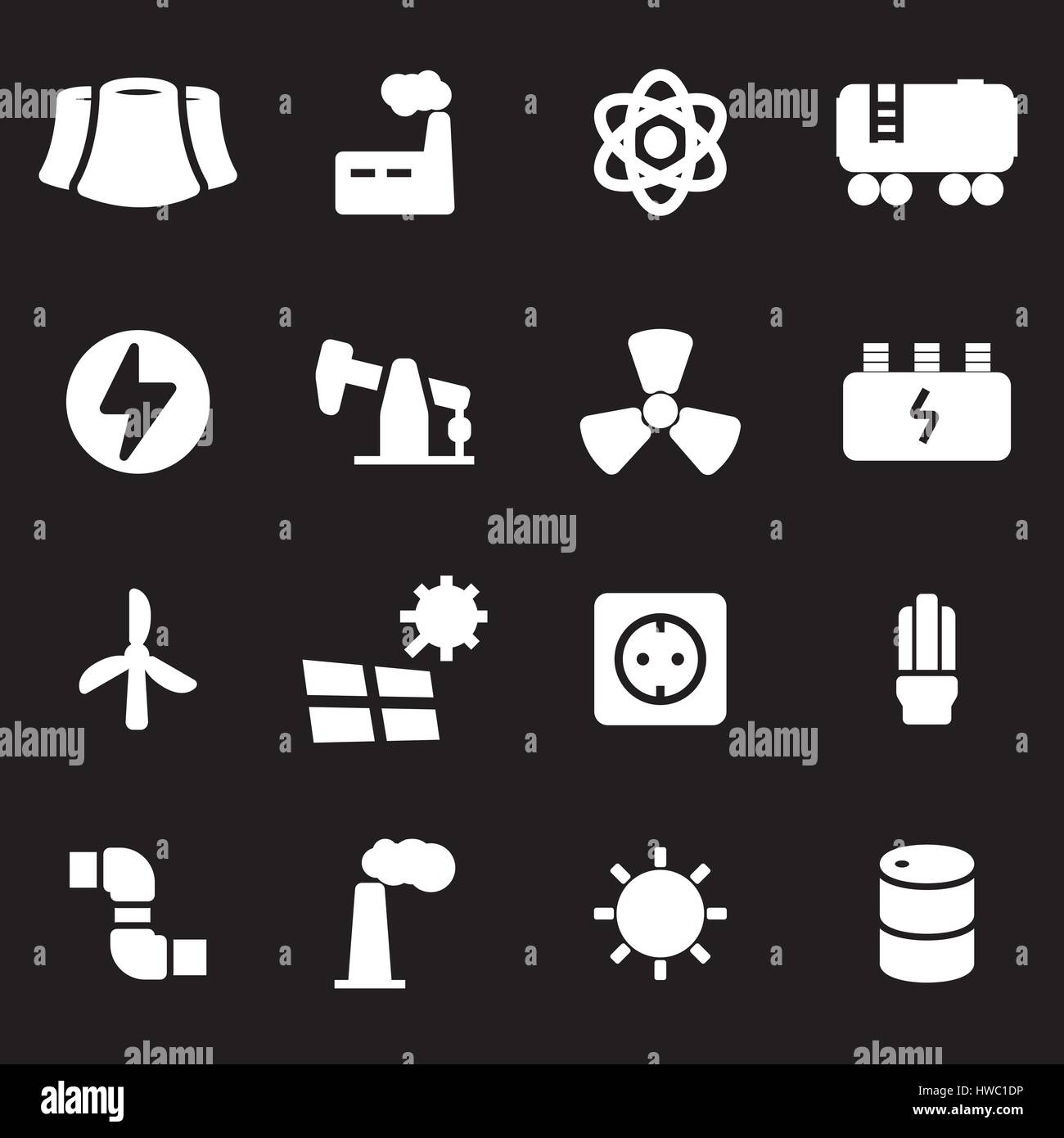 Vector white energetics icons set on black background Stock Vector ...