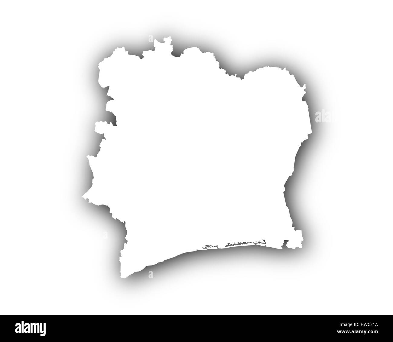 Map of Ivory Coast with shadow Stock Photo - Alamy