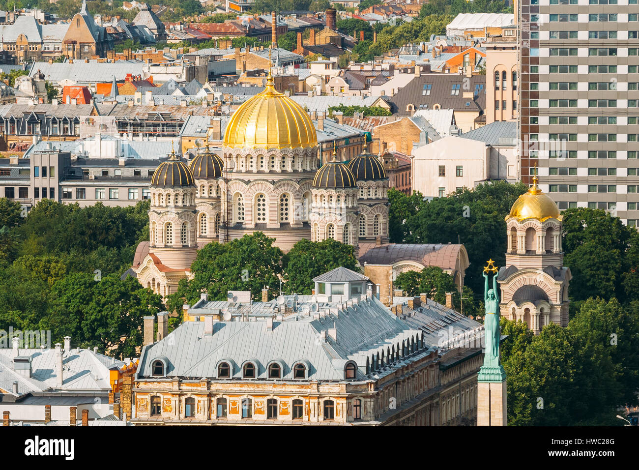 Riga, Latvia. Riga Cityscape In Sunny Summer Day. Top View Of Famous ...