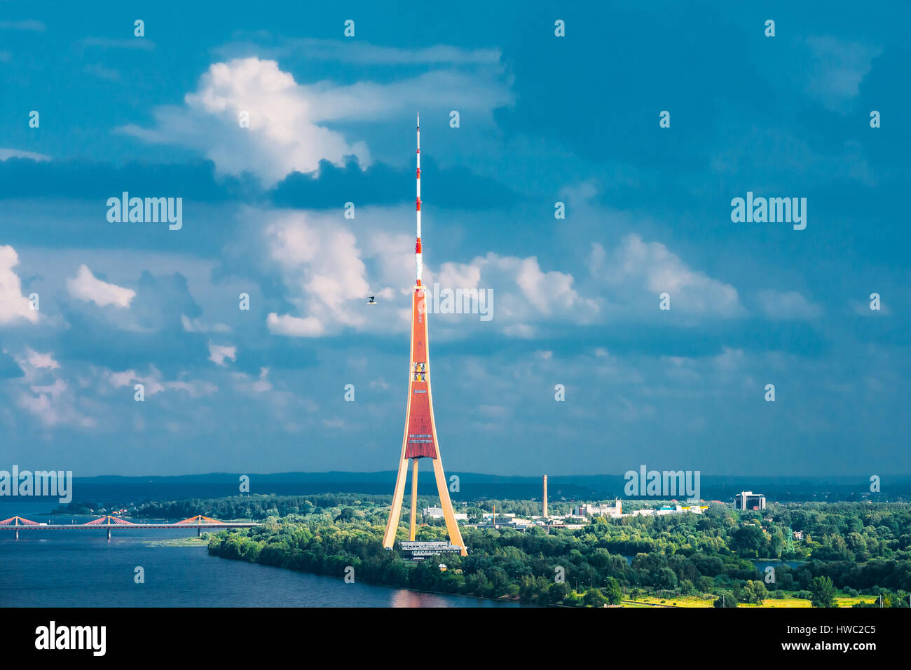 Riga, Latvia. Aerial Cityscape In Sunny Summer Evening. Top View Of ...