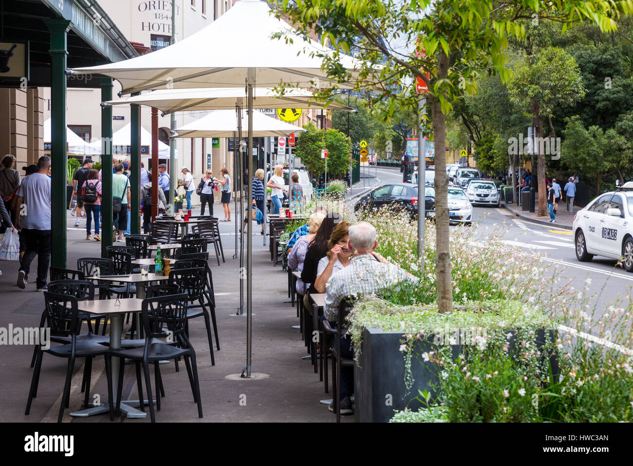 People having lunch at a café in the Rocks area of Sydney city centre ...