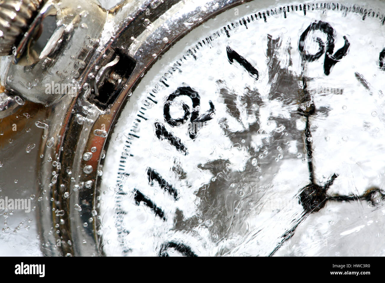 Close-up of pocket watch under frozen water background with ice Stock ...