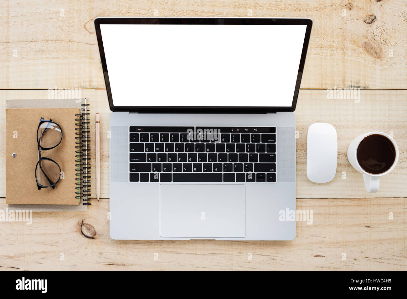 laptop computer on work table top view Stock Photo - Alamy