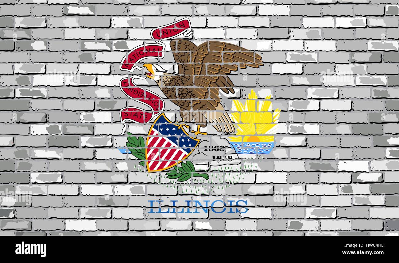 Flag of Illinois on a brick wall- Illustration, The flag of the state ...