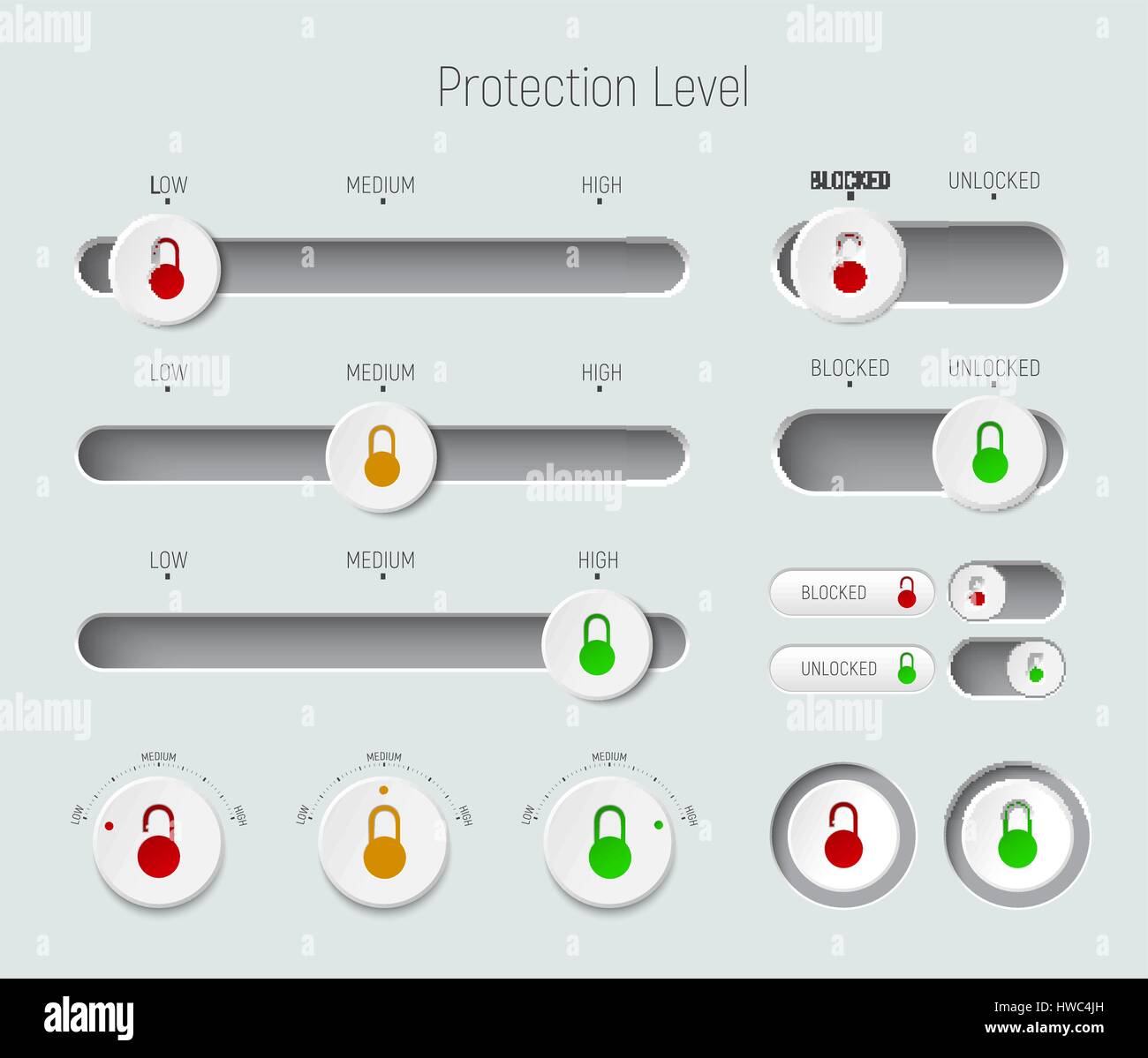 set of sliders, buttons and switches. Template for a white interface ...
