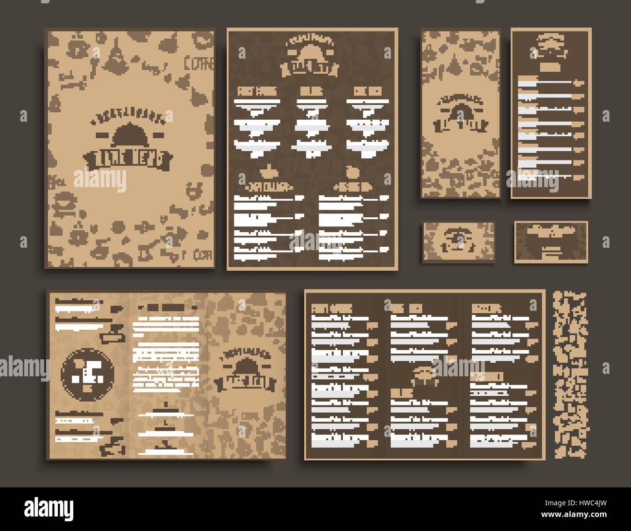 Set of A4 menu, folding brochures and flyers narrow for a restaurant or ...