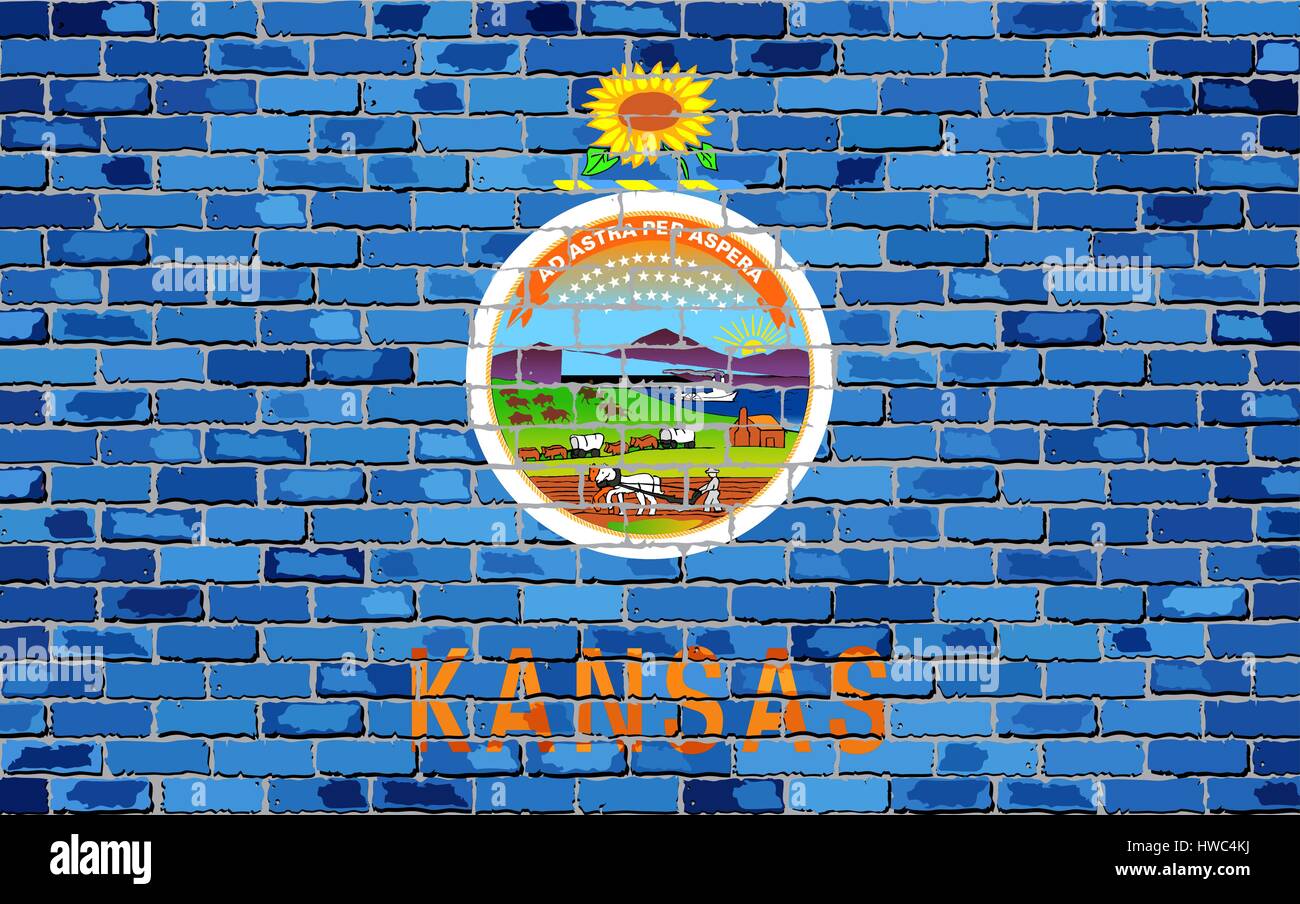 Flag of Kansas on a brick wall - Illustration, The flag of the state of ...