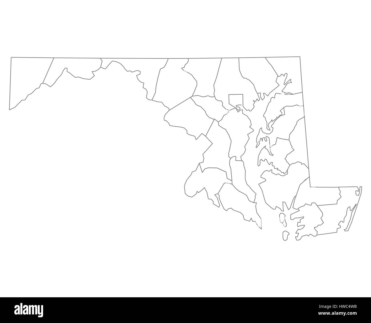 Isolated map state maryland Black and White Stock Photos & Images - Alamy