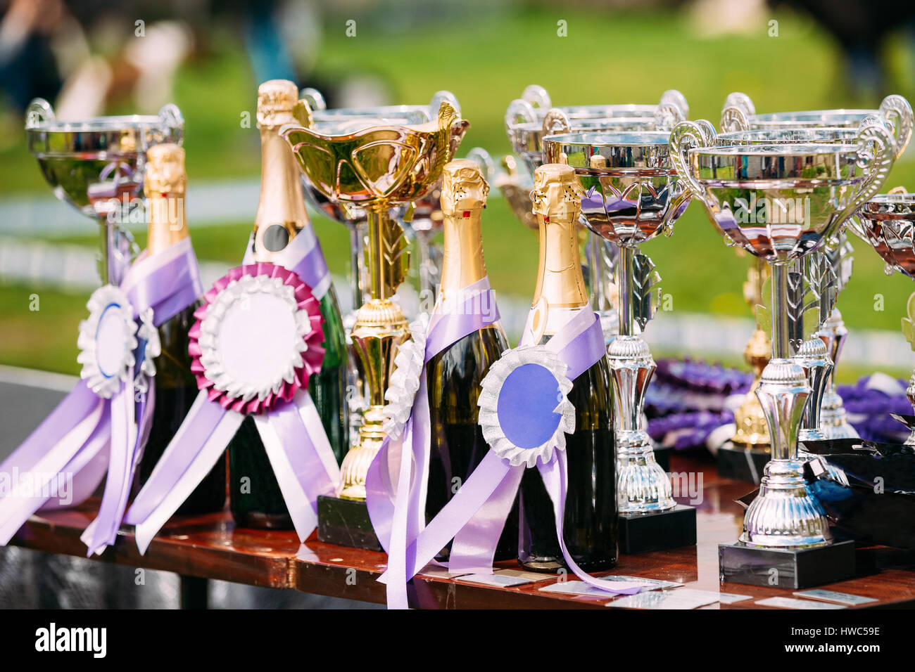 Different Champion Silver Trophy, Trophies. Winners Cup Stock Photo - Alamy