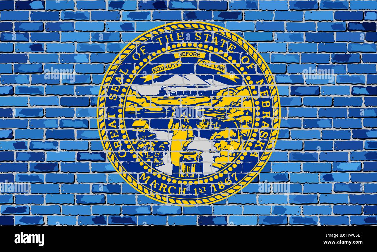 Flag of Nebraska on a brick wall - Illustration, The flag of the state ...