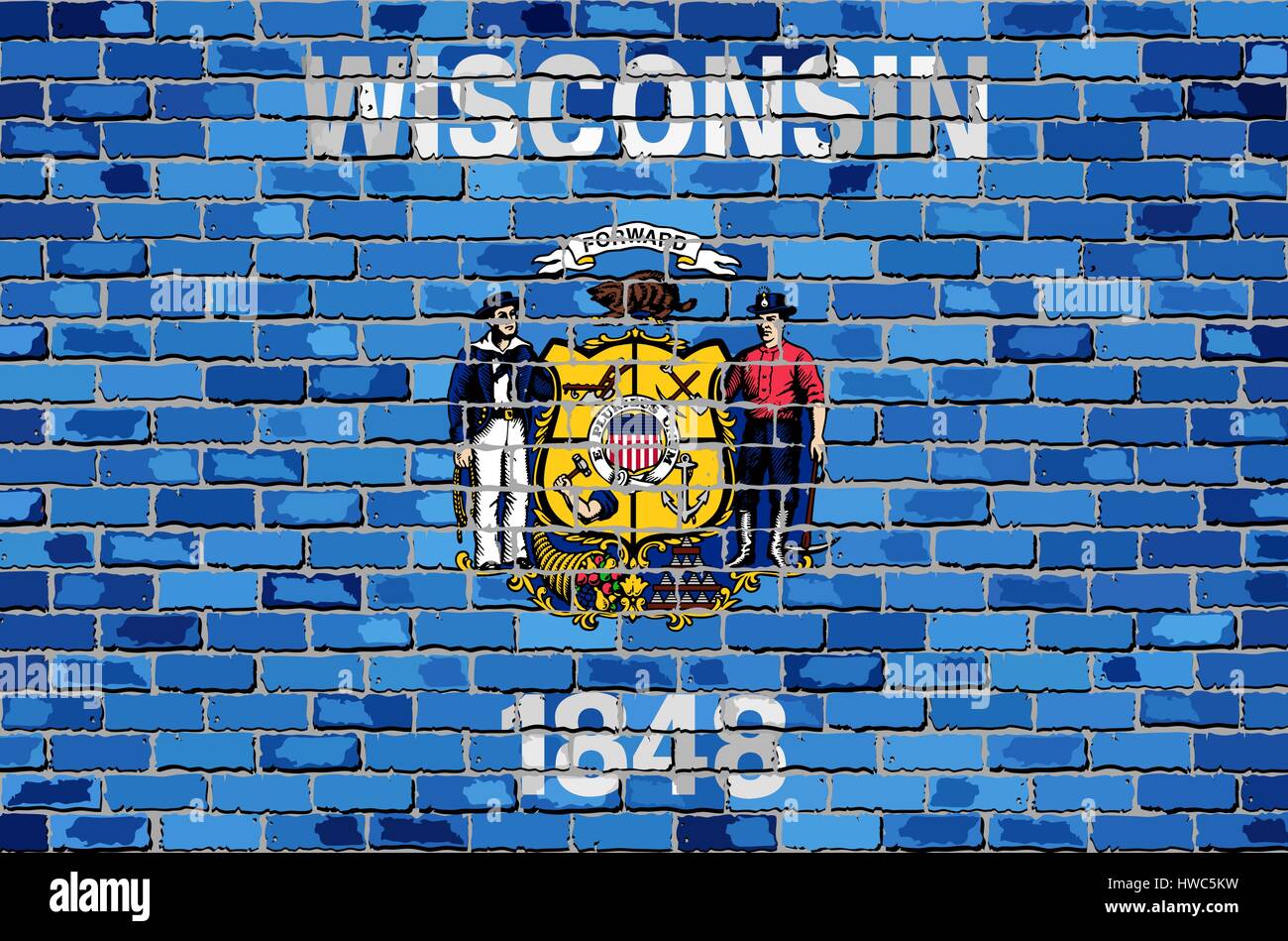 Flag of Wisconsin on a brick wall - Illustration, The flag of the state ...