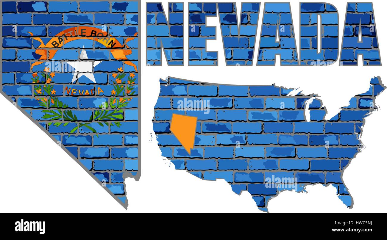 Nevada on a brick wall - Illustration, Font with the Nevada flag ...