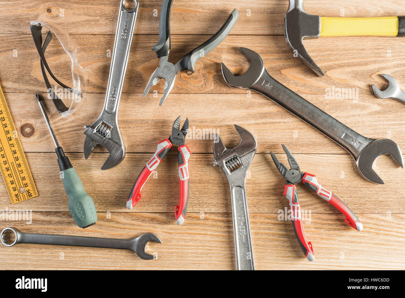 Instruments on wooden table Stock Photo - Alamy