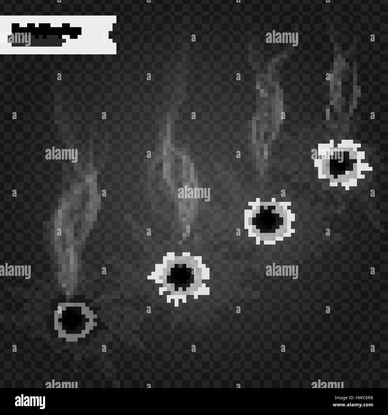 Bullet holes with smoke. Vector Isolated. Really transparent effect ...