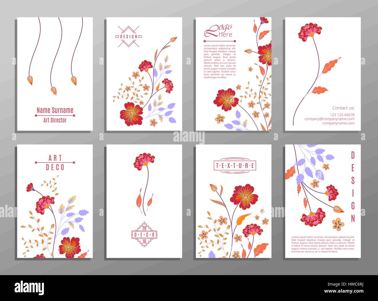 collection of cute invitation cards with flowers for your design Stock ...