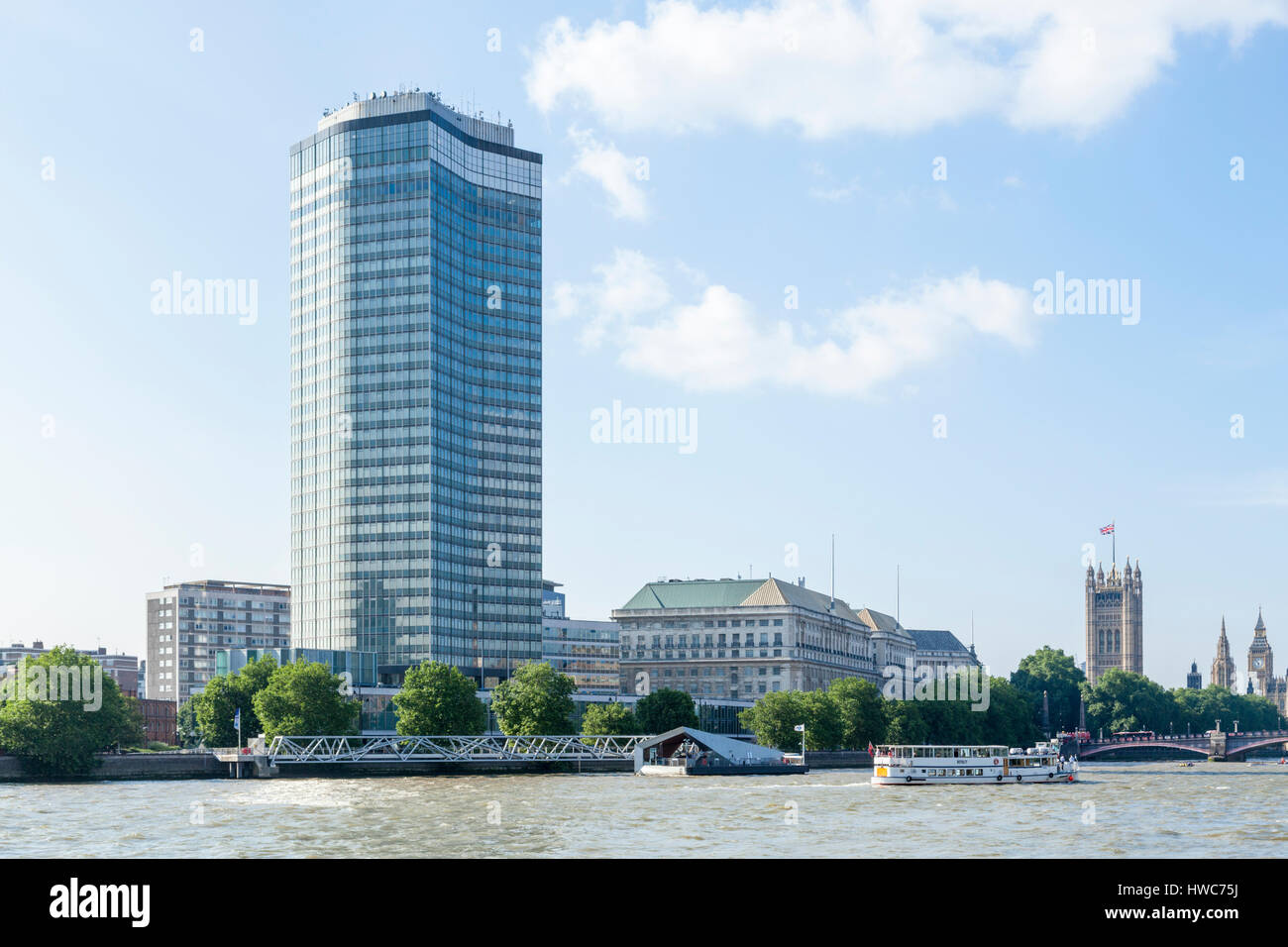 Millbank Tower on the banks of the River Thames, with Thames House and ...