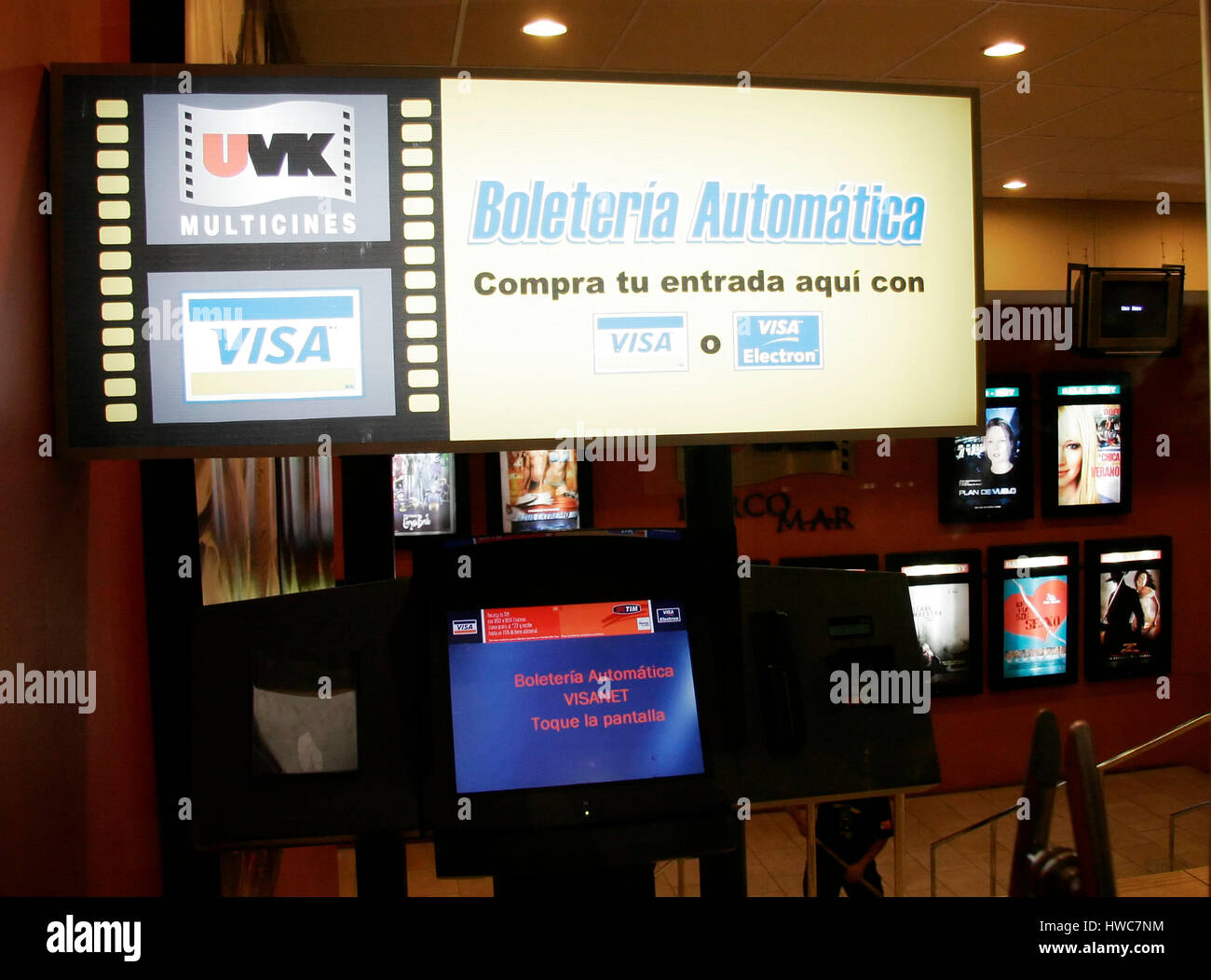 A UVK Multicines payment kiosk at a movie theatre at a mall in the Mira ...