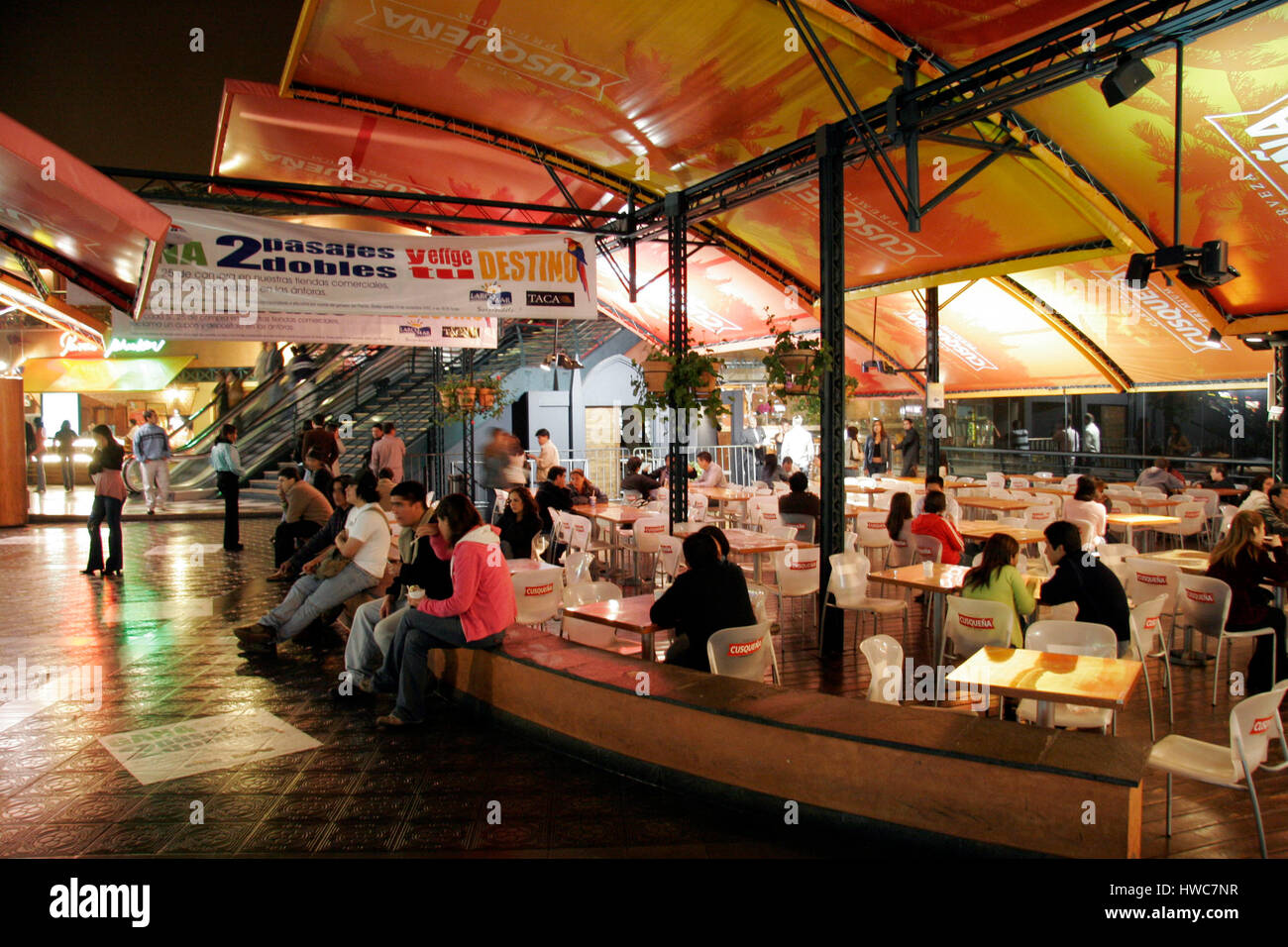 An eating area at a food court at a mall in the Mira Flores section of ...