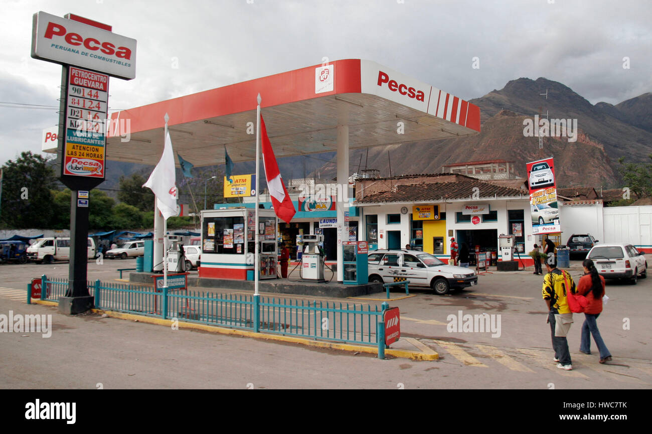 The Pesca gas station near the small Andean village of Chinchero, Peru ...