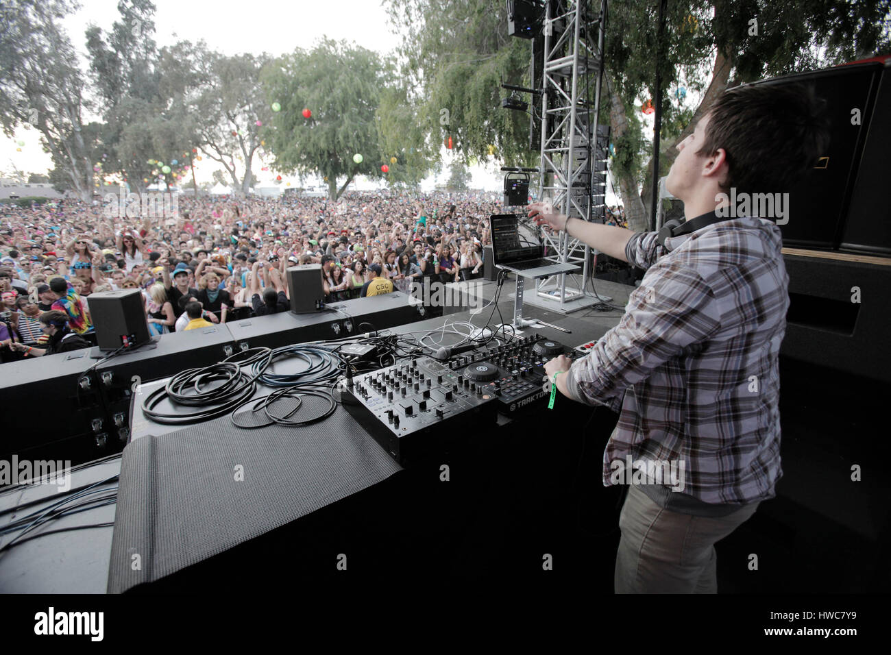 DJ works the crowd at the Beyond Wonderland rave in San Bernardino, on ...