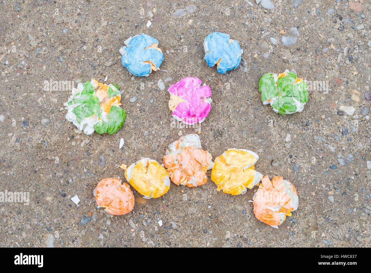 Sad face made of colorful scrunched easter eggs Stock Photo - Alamy