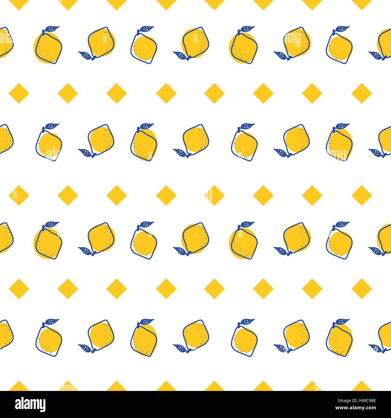 Blue and yellow lemon mediterranean seamless tile pattern. Geometric ...