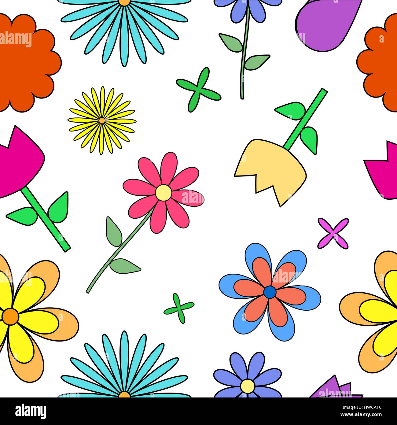 Simple and bright seamless pattern of flowers on a white background ...