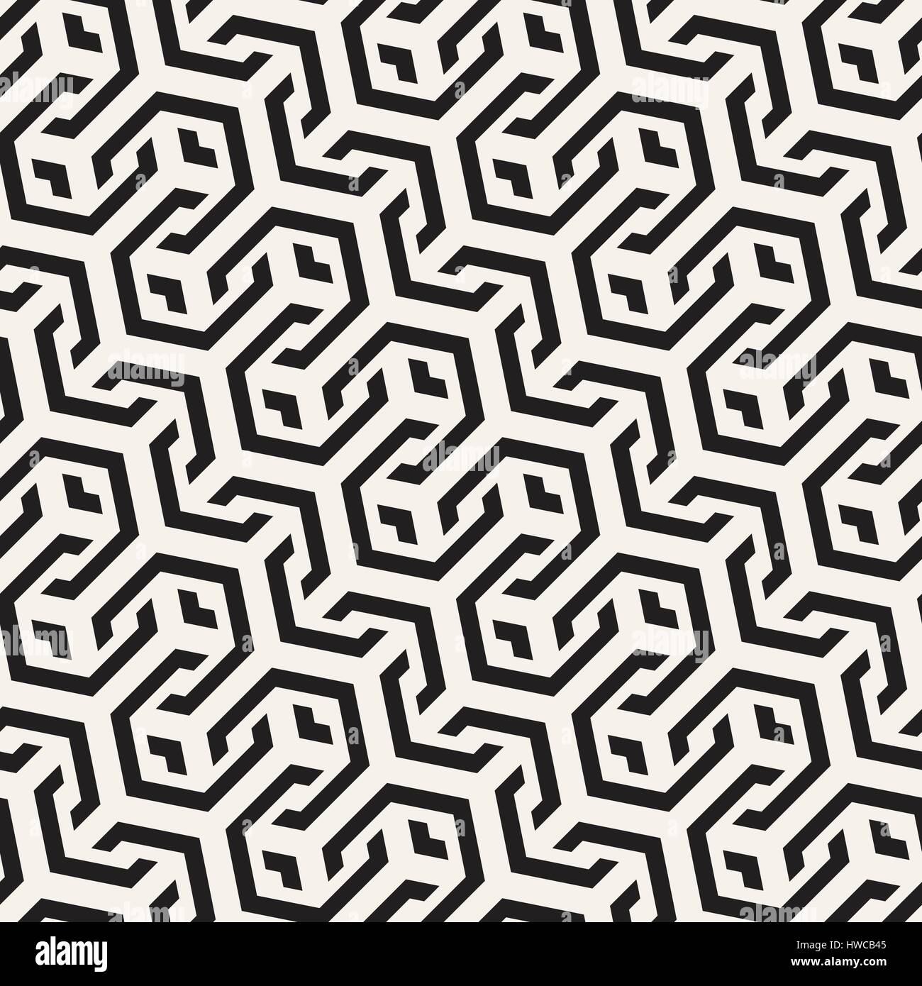 Vector Seamless Interlacing Lines Pattern Repeating Geometric Background With Hexagonal Lattice