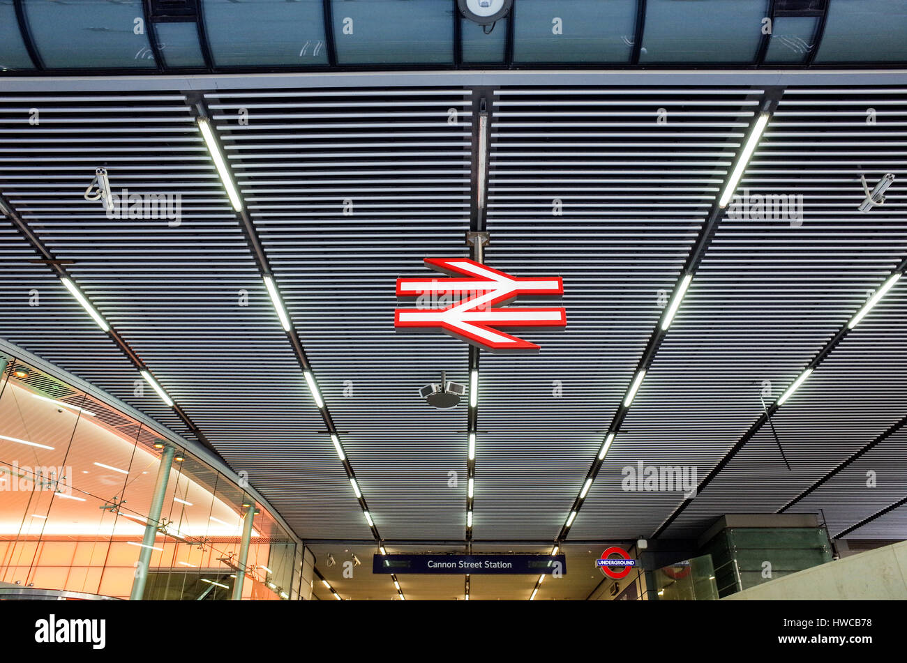 Sign at the refurbished Cannon Street Train station in London's Square ...
