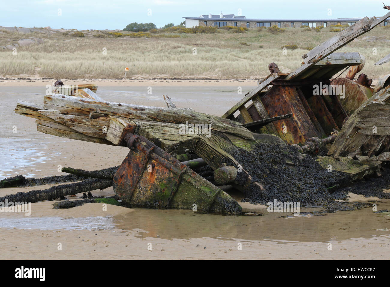 The wreck of a wooden fishing boat at Bunbeg, County Donegal, Ireland ...
