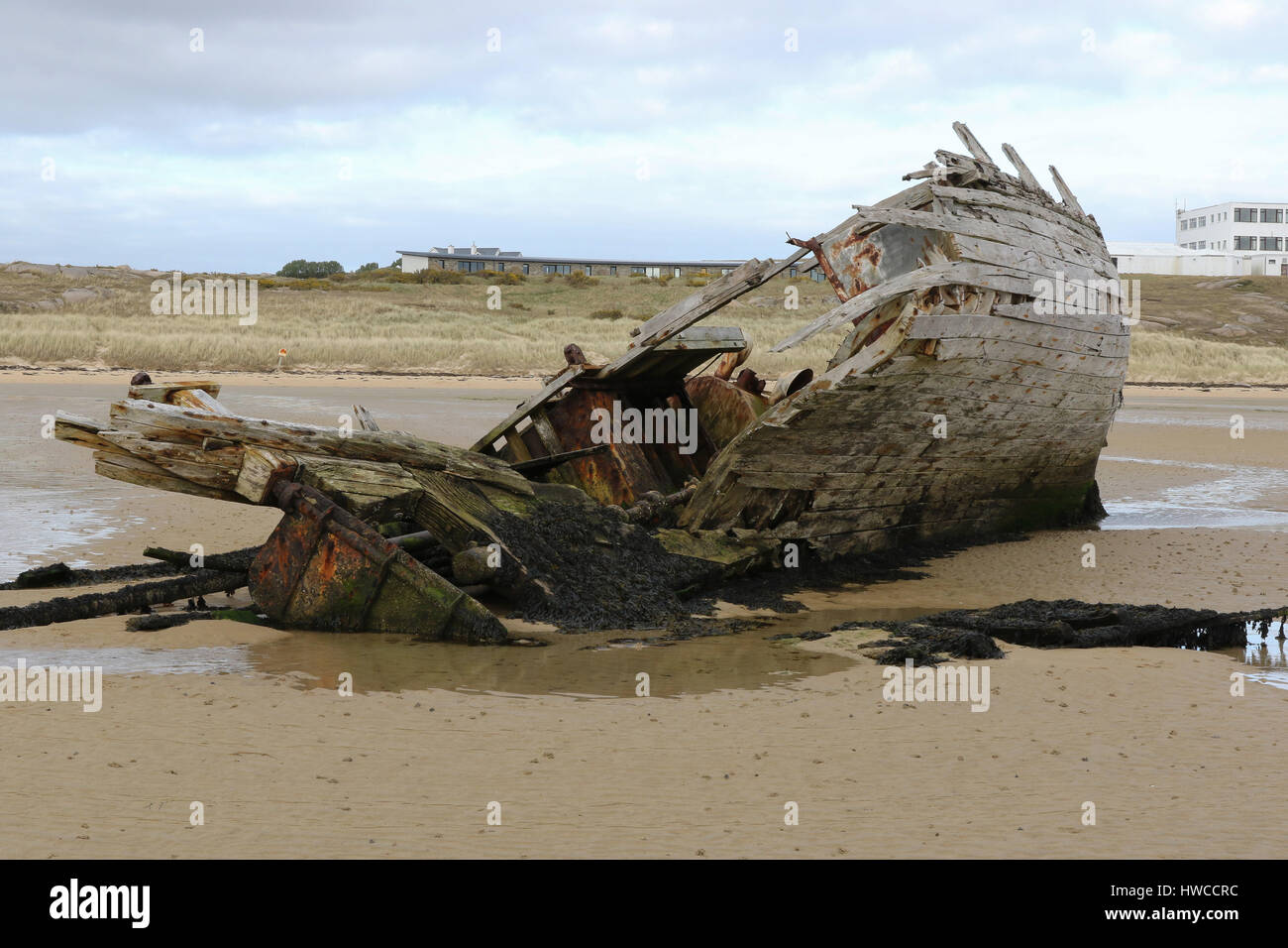 The wreck of a wooden fishing boat at Bunbeg, County Donegal, Ireland ...