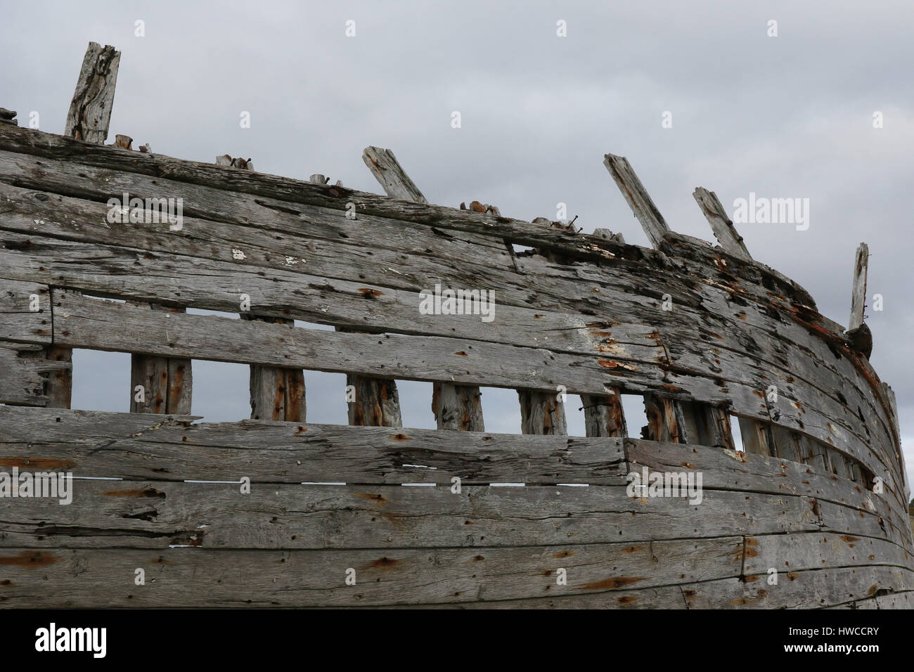 The wreck of a wooden fishing boat at Bunbeg, County Donegal, Ireland ...