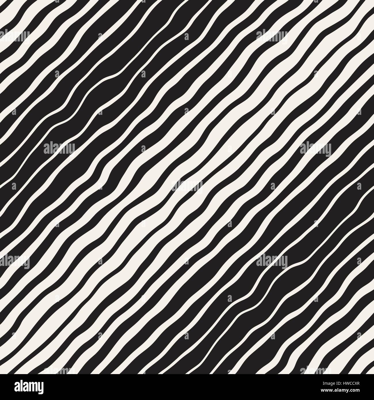 Wavy Ripple Hand Drawn Gradient Lines. Vector Seamless Black and White ...