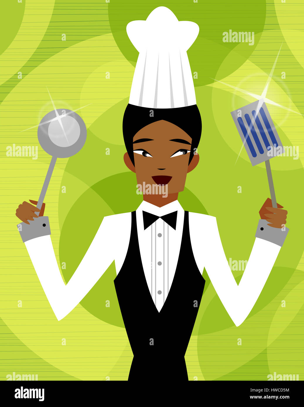 black hair,bow tie,chef,chef's hat,chef's whites,close-up,color image ...