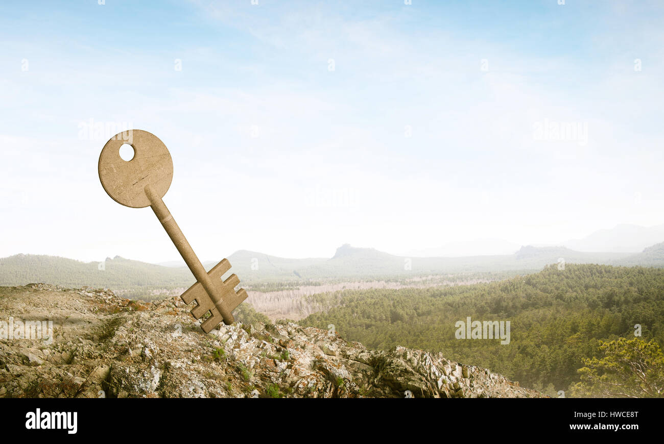 Conceptual background image of concrete key sign and natural lan Stock ...