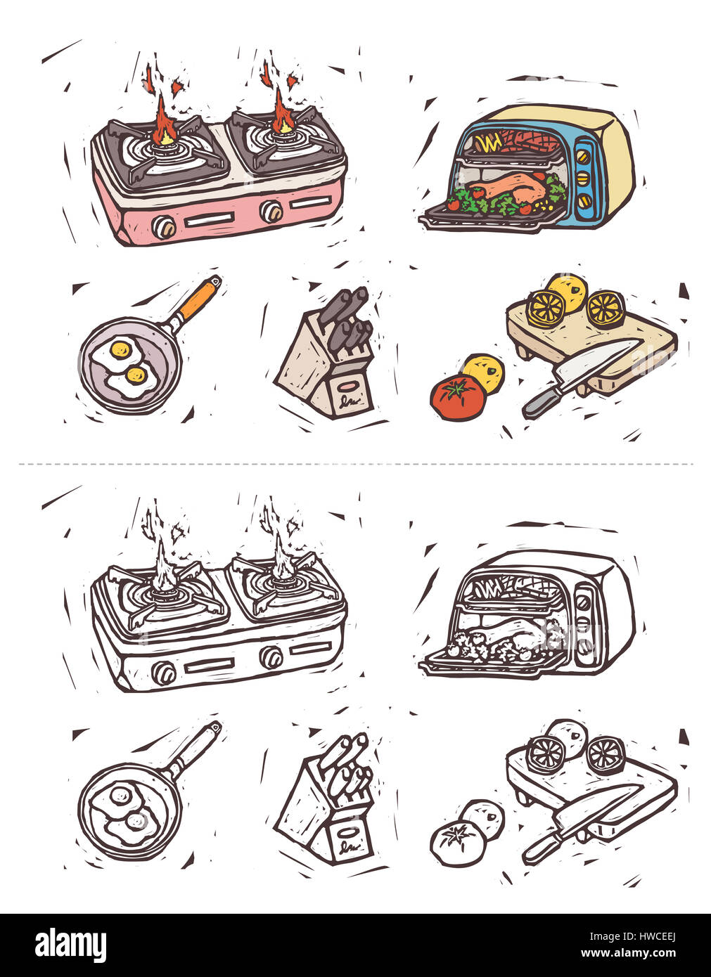arrangement,bizarre,burning,collection,color image,concepts,cooking ...