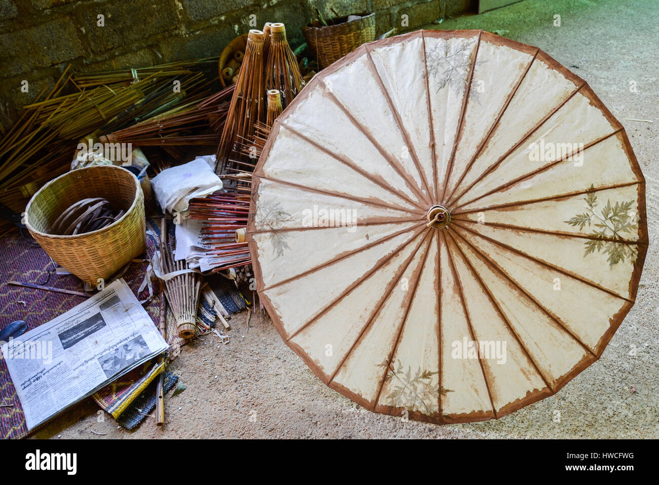 The process of making paper and handmade umbrellas in Heho, Myanmar ...