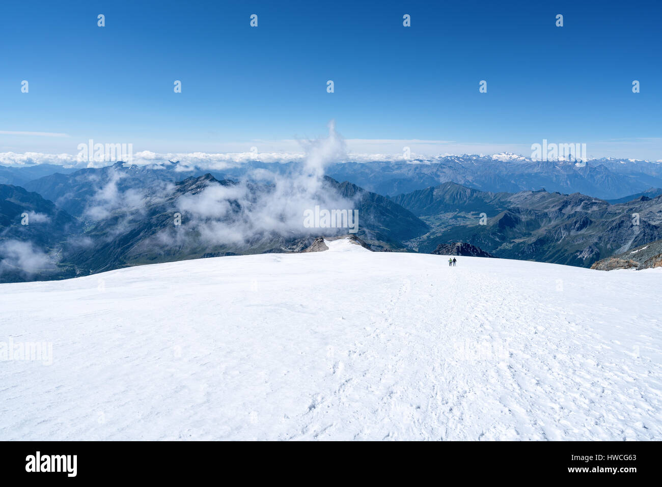 Mountain climbing in the Monte Rosa mountains, arriving to Rifugio ...