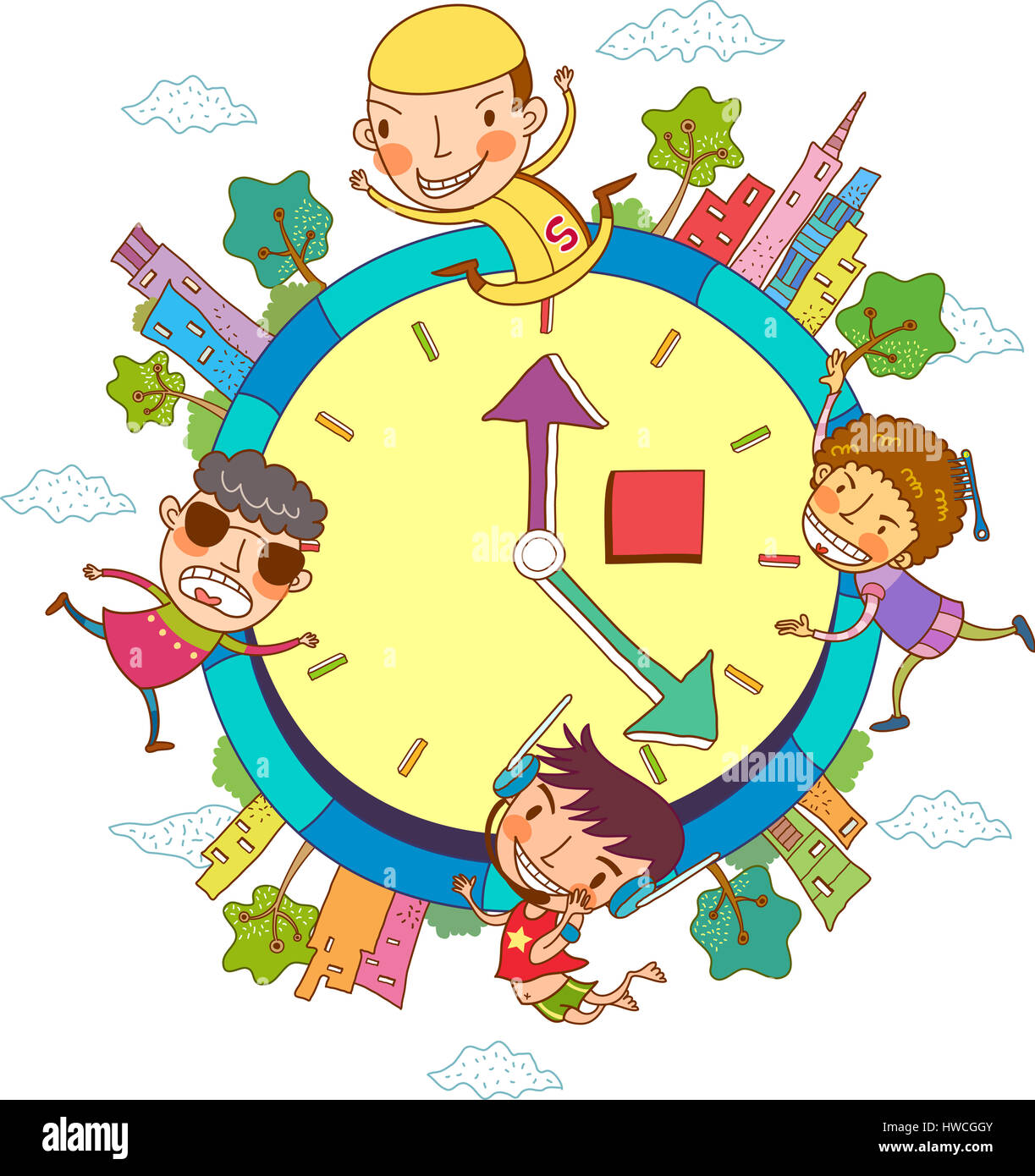 art,building exterior,cheerful,clock,clock face,color image,concepts ...